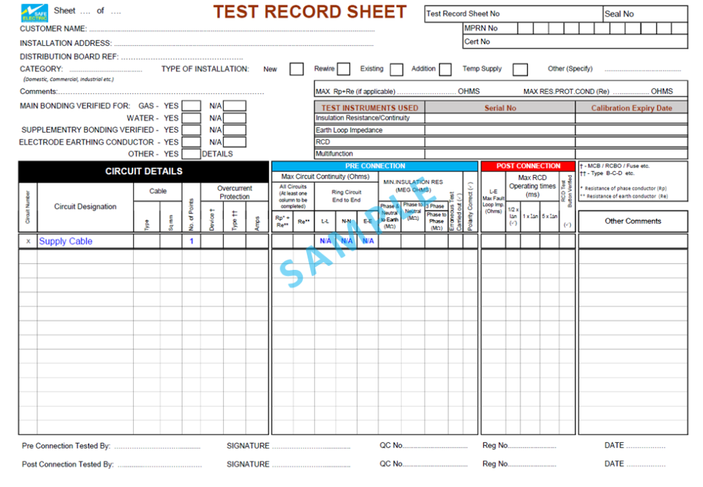 Test-Record-Sheet-Sample - G Moriarty and Sons Electrical Contractor